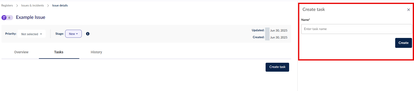 Creating issue tasks